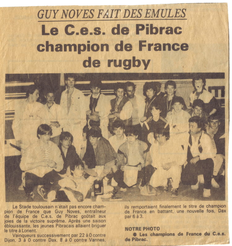 Photo de classe 1985-86, Champions de France de 1986, UNSS RUGBY PIBRAC ...