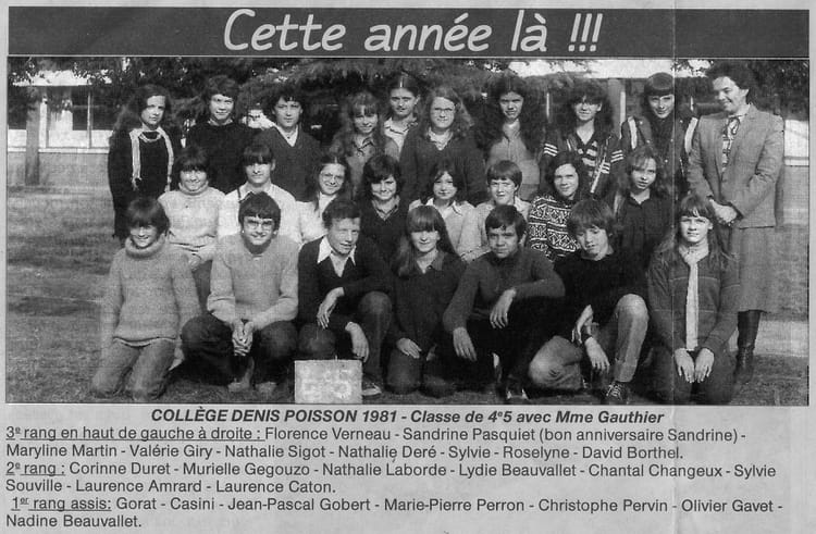 Photo de classe 4 eme 5 College Denis Poisson Pithiviers 1981 de 1981 ...