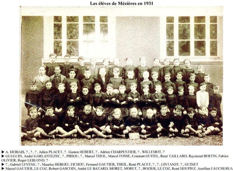 Photo de classe éleves de MEZIERES en 1931 de 1931, LES TILLEULS ...