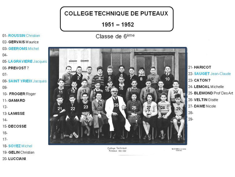 Photo de classe 6ème de 1952, MARS ET ROTY - Copains d'avant