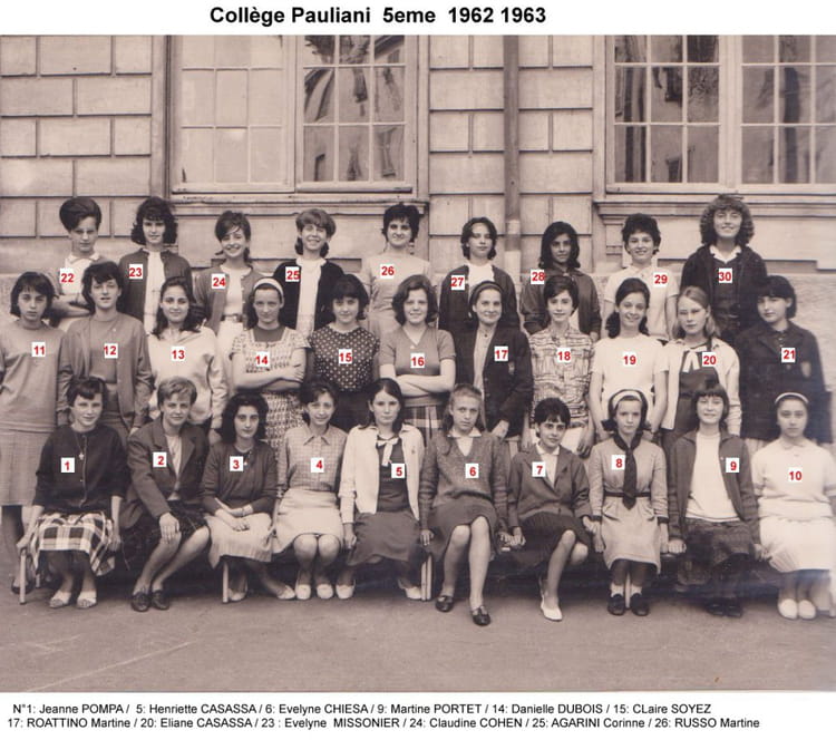 Photo de classe College PAULIANI NICE de 1962, PAULIANI - Copains d'avant